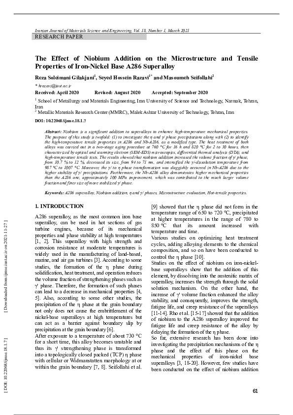 (PDF) The Effect of Niobium Addition on the Microstructure and Tensile Properties of Iron-Nickel ...