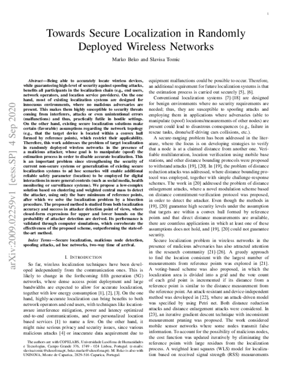 Pdf Towards Secure Localization In Randomly Deployed Wireless Networks