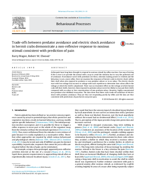 (PDF) Trade-offs between predator avoidance and electric shock ...