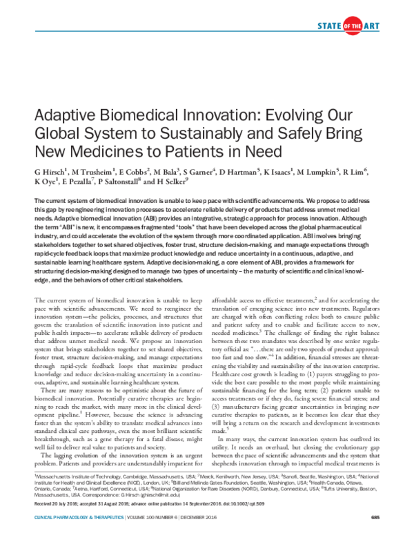 (PDF) Adaptive Biomedical Innovation: Evolving Our Global System to ...