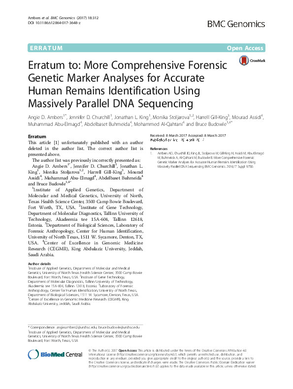 (PDF) Erratum to: More Comprehensive Forensic Genetic Marker Analyses ...