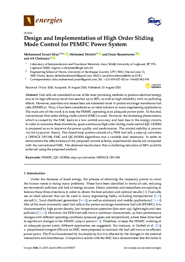 (PDF) Design and Implementation of High Order Sliding Mode Control for PEMFC Power System