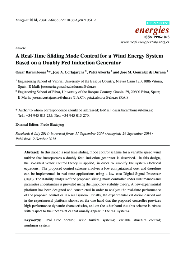 (PDF) A Real-Time Sliding Mode Control for a Wind Energy System Based on a Doubly Fed Induction ...