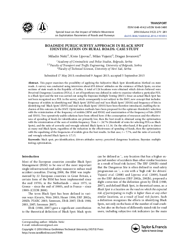 (PDF) Roadside Public Survey Approach in Black Spot Identification on ...