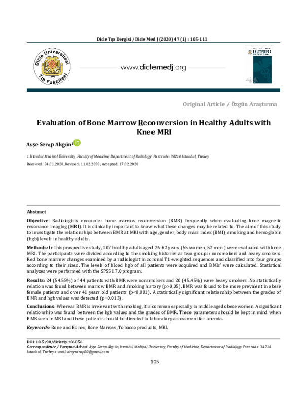 (PDF) Evaluation of Bone Marrow Reconversion in Healthy Adults with ...