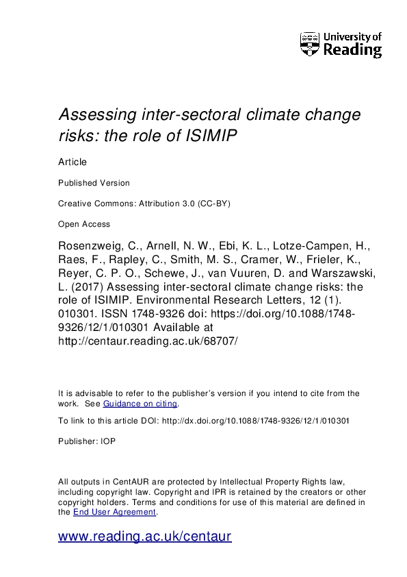 (PDF) Assessing inter-sectoral climate change risks: the role of ISIMIP