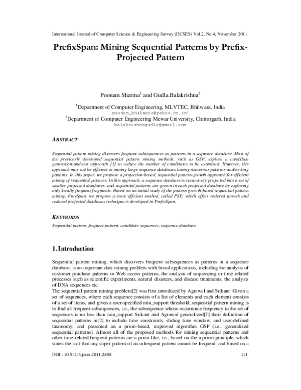 Pdf Prefixspan Mining Sequential Patterns By Prefix Projected Pattern