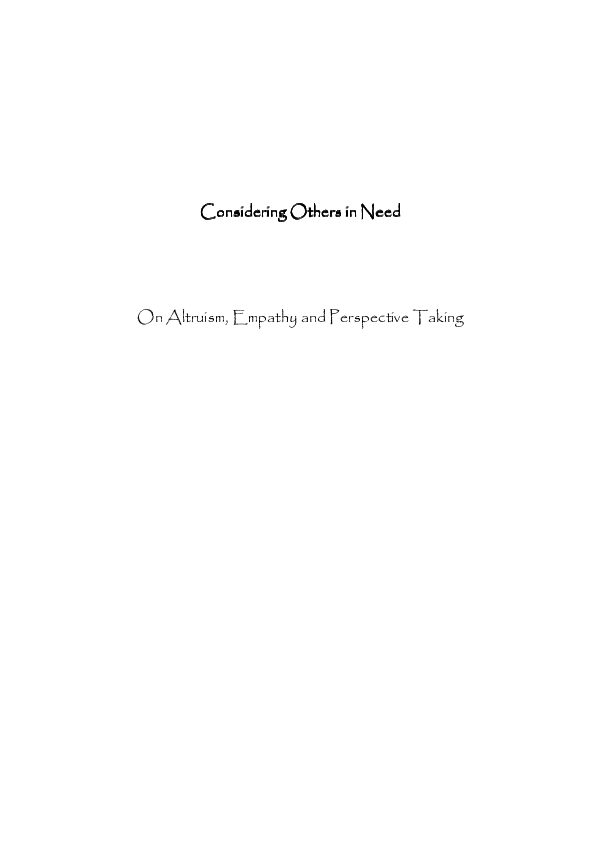 (PDF) Considering others in need. On altruism, empathy and perspective ...