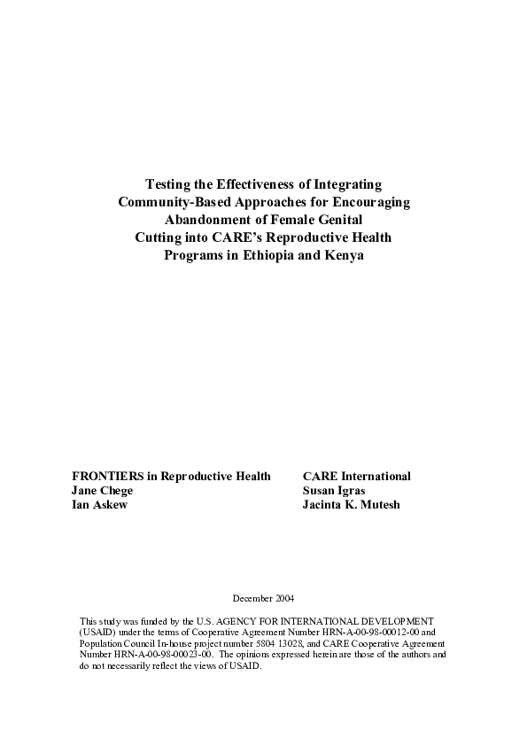 (PDF) FRONTIERS in Reproductive Health CARE International | Jane Chege ...