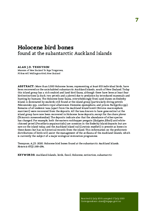 (PDF) Holocene bird bones found at the subantarctic Auckland Islands