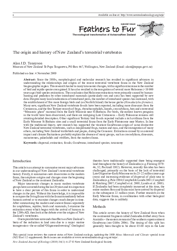 (PDF) The origin and history of New Zealand's terrestrial vertebrates