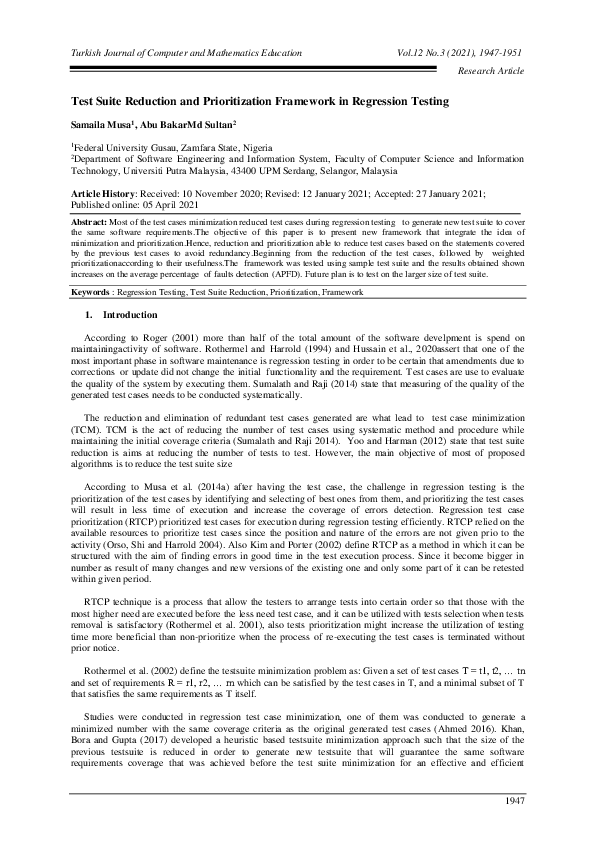 Pdf Test Suite Reduction And Prioritization Framework In Regression