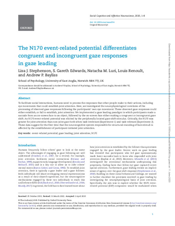 (PDF) The N170 event-related potential differentiates congruent and ...