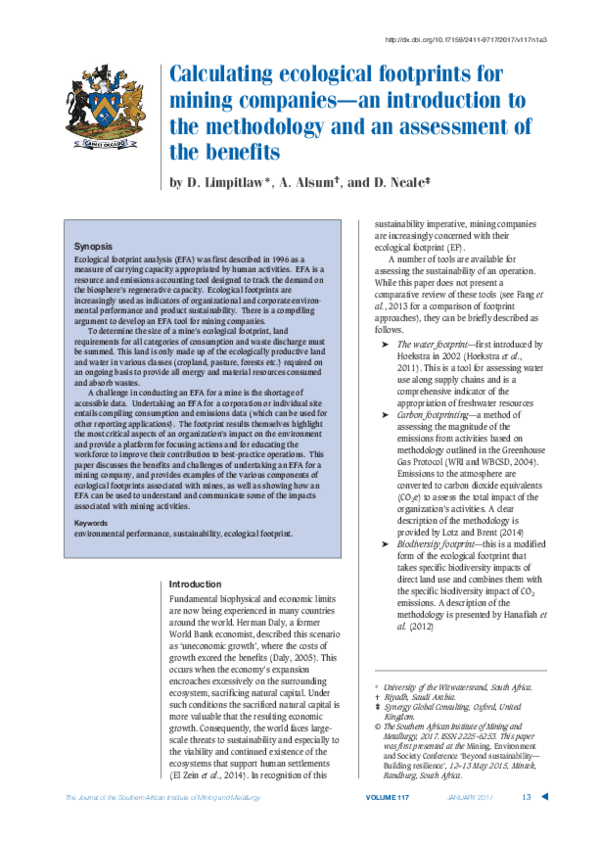 (PDF) Calculating ecological footprints for mining companies - an ...