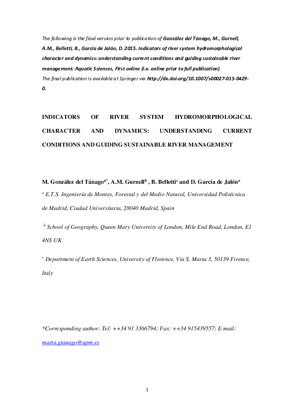 (PDF) Indicators of river system hydromorphological character and ...