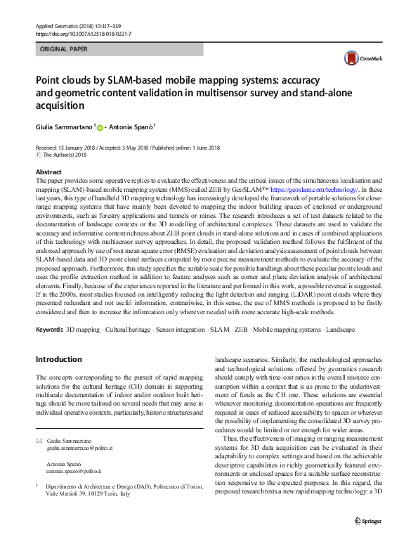 (PDF) Point clouds by SLAM-based mobile mapping systems: accuracy and geometric content ...