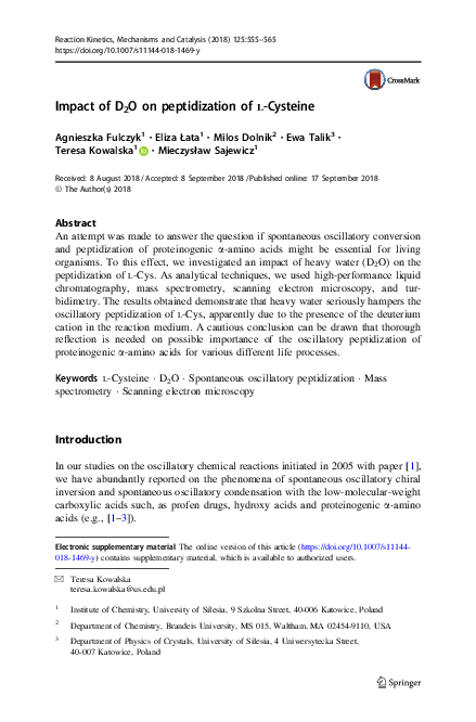 (PDF) Impact of D2O on peptidization of l-Cysteine