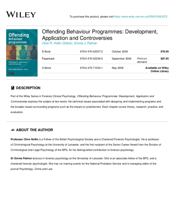 (PDF) Offending behaviour programmes: development, application, and ...