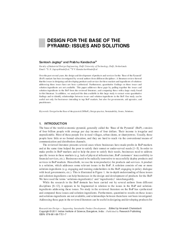 (PDF) Design for the Base of the Pyramid: Issues and Solutions