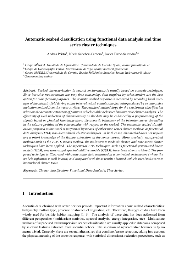 Pdf Automatic Seabed Classification Using Functional Data Analysis And Time Series Cluster