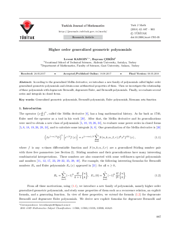 (PDF) Higher order generalized geometric polynomials