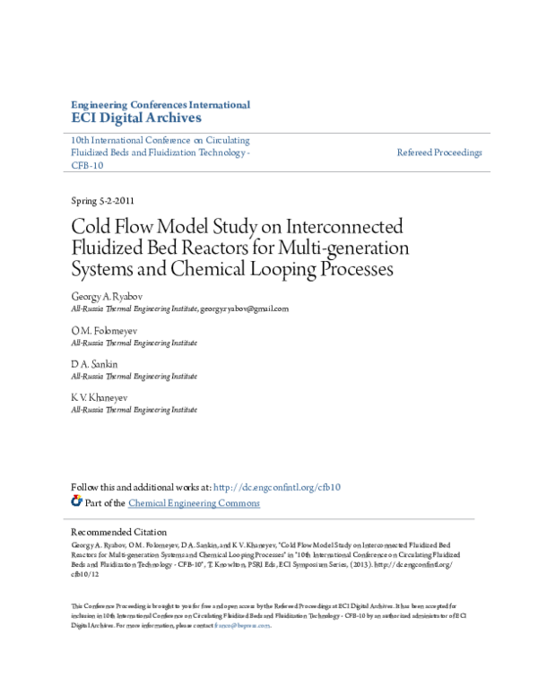 (PDF) Cold Flow Model Study on Interconnected Fluidized Bed Reactors ...