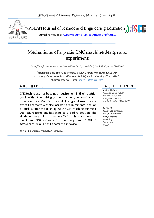 (PDF) Mechanisms of a 3-axis CNC machine design and experiment
