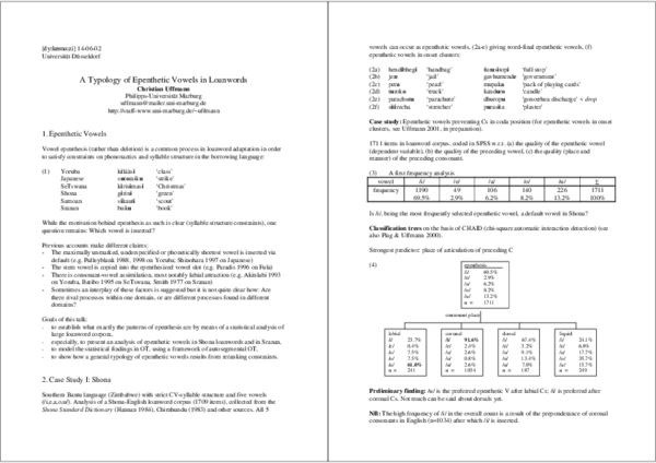 (PDF) A Typology of Epenthetic Vowels in Loanwords