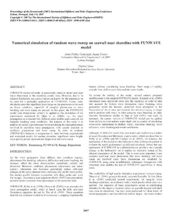 (PDF) Numerical simulation of random wave runup on seawall near shoreline with FUNWAVE model