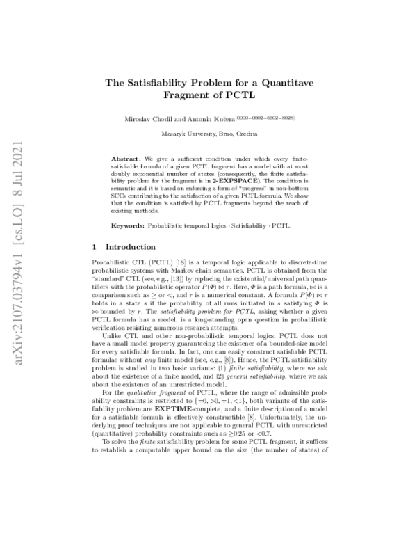 (PDF) The Satisfiability Problem for a Quantitative Fragment of PCTL