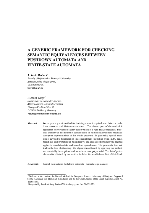 Pdf A Generic Framework For Checking Semantic Equivalences Between Pushdown Automata And 0946
