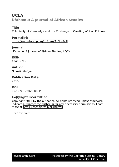 (PDF) Coloniality of Knowledge and the Challenge of Creating African ...
