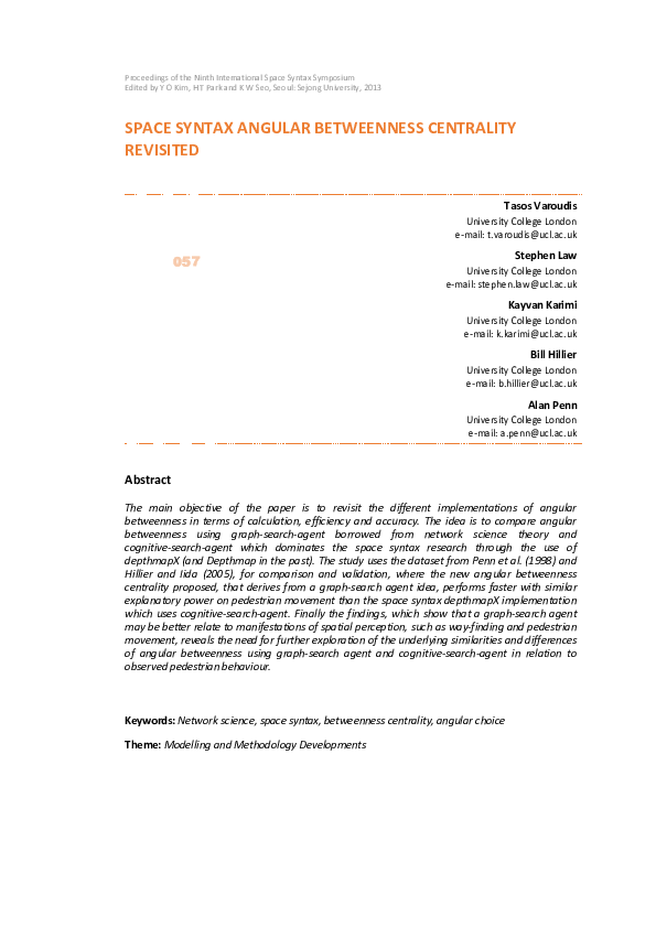 (PDF) Space Syntax Angular Betweenness Centrality Revisited