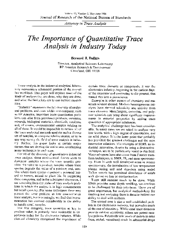 (PDF) Importance of quantitative trace analysis in industry today