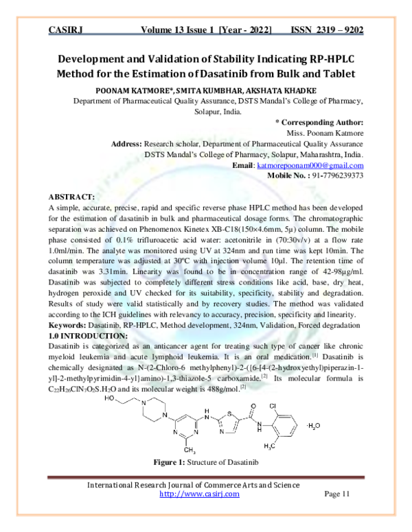 (PDF) Development and Validation of Stability Indicating RP-HPLC Method for the Estimation of ...