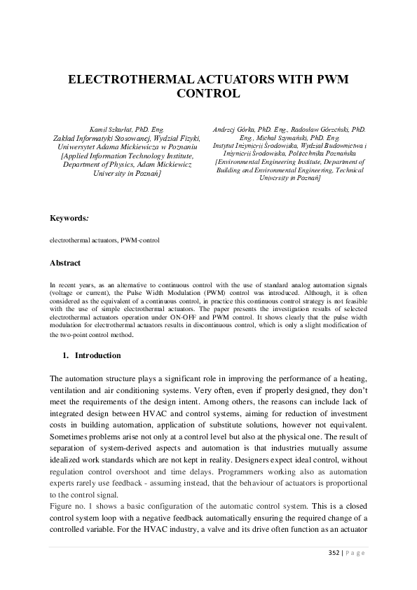 (PDF) Electrothermal actuators with PWM control | Andrzej Górka - Academia.edu