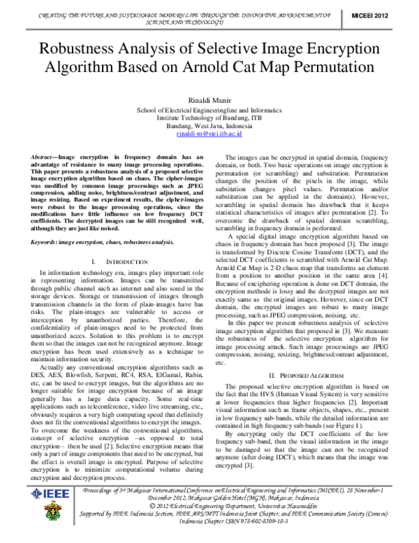 Pdf Robustness Analysis Of Selective Image Encryption Algorithm Based On Arnold Cat Map