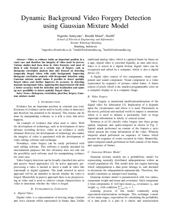 Pdf Dynamic Background Video Forgery Detection Using Gaussian Mixture Model