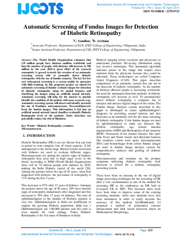 (PDF) Automatic Screening of Fundus Images for Detection of Diabetic ...