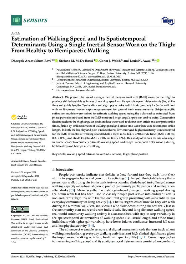 (PDF) Estimation of Walking Speed and Its Spatiotemporal Determinants Using a Single Inertial ...