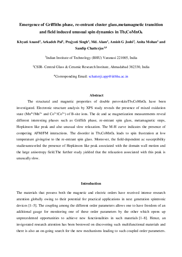 (PDF) Emergence of Griffiths phase, re-entrant cluster glass ...