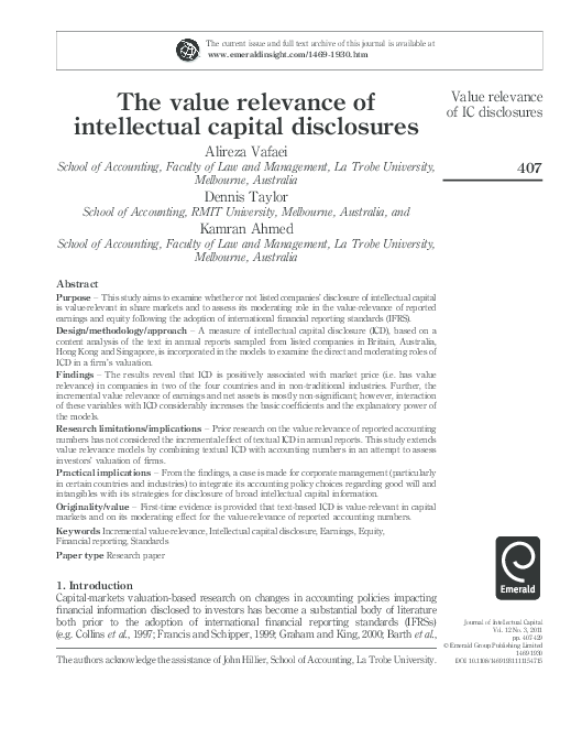 (PDF) The value relevance of intellectual capital disclosures