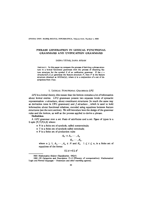 (PDF) Comparing Phrase Structures in LFG and Unification Grammars