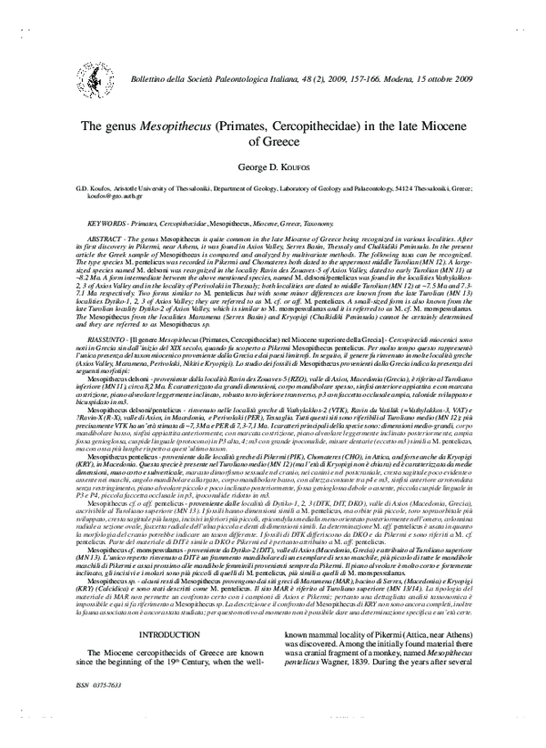 (PDF) The genus Mesopithecus ( Primates , Cercopithecidae ) in the late ...