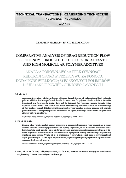 (PDF) Comparative analysis of drag reduction flow efficiency through the use of surfactants and ...