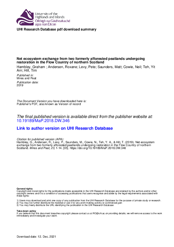(PDF) Net ecosystem exchange from two formerly afforested peatlands ...