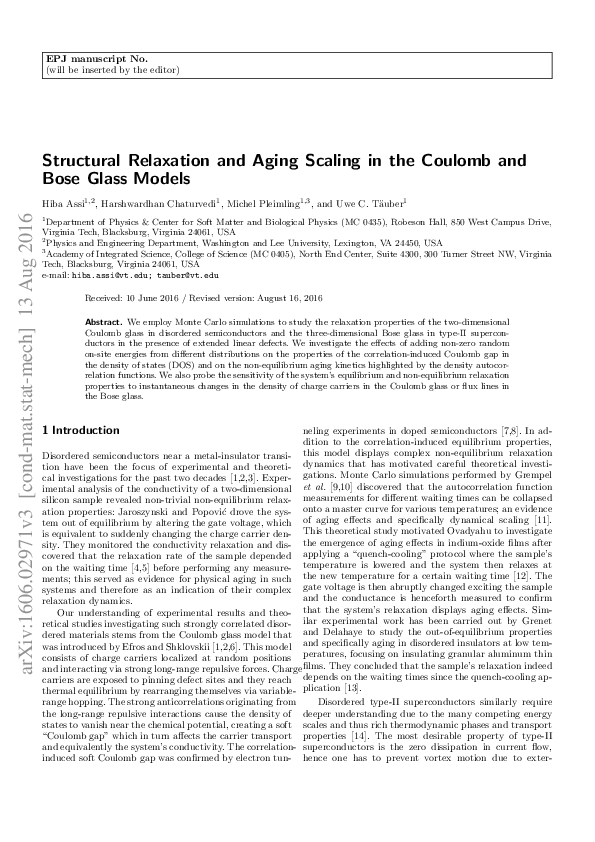 (PDF) Structural relaxation and aging scaling in the Coulomb and Bose ...