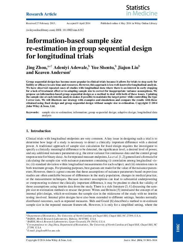 Pdf Information Based Sample Size Re Estimation In Group Sequential