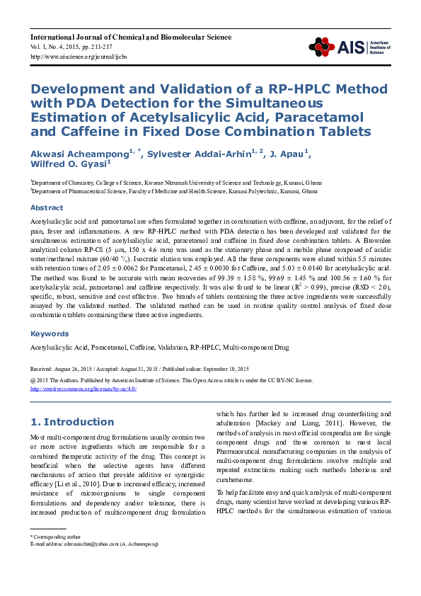 (PDF) Development and validation of a RP-HPLC method with PDA detection for the simultaneous ...