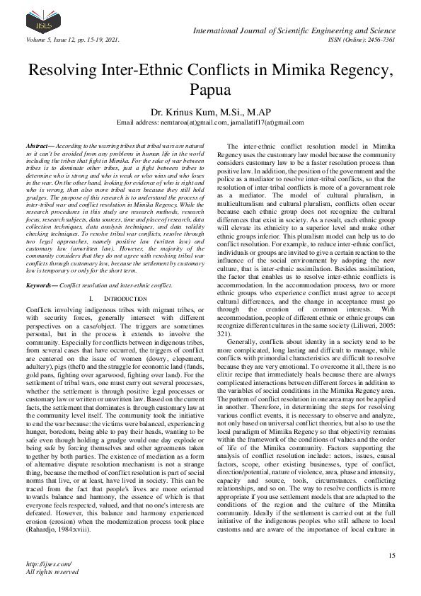 (PDF) Resolving Inter-Ethnic Conflicts in Mimika Regency, Papua